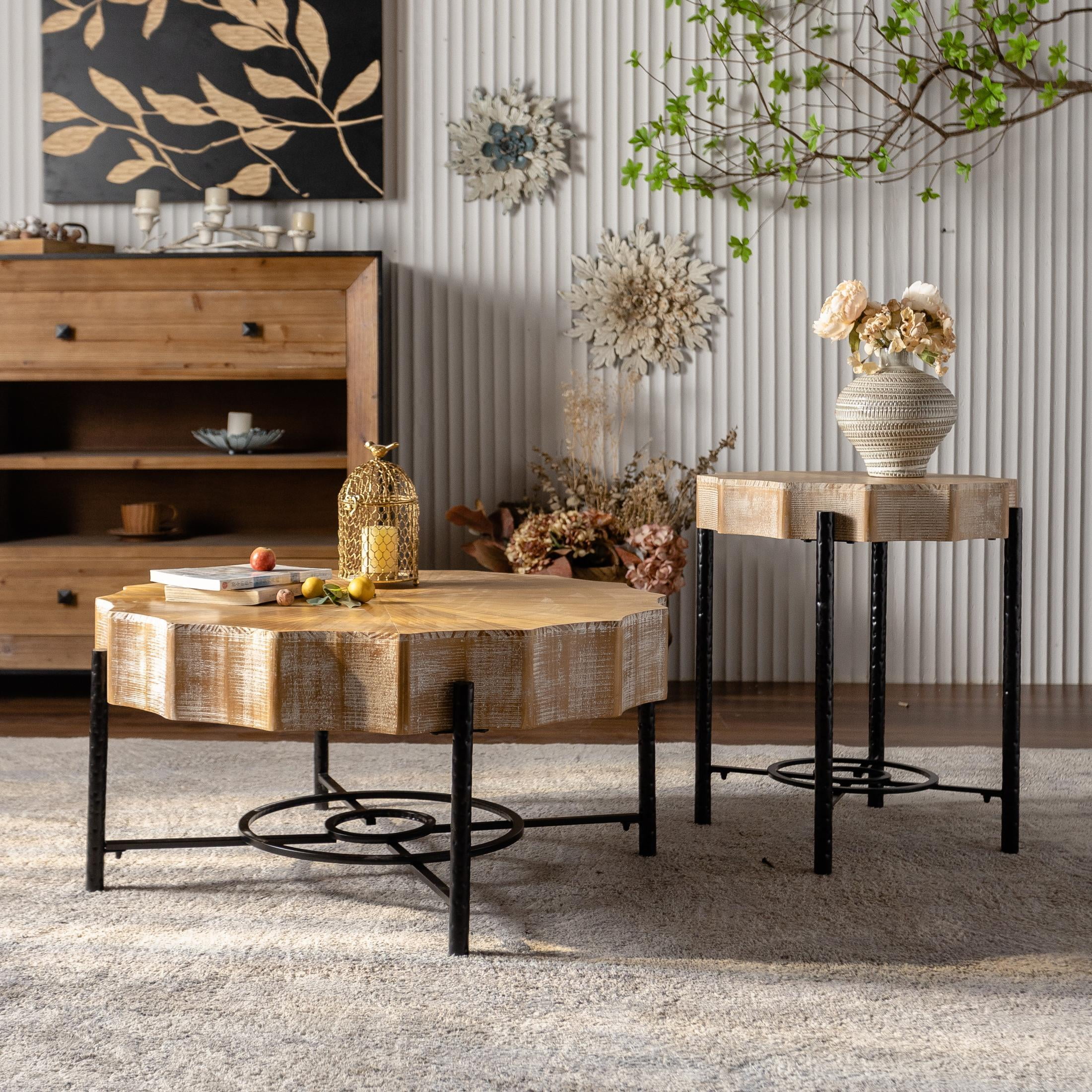 Coffee Table Round Set of 2 Pieces, Modern Farmhouse Living Room Center ...