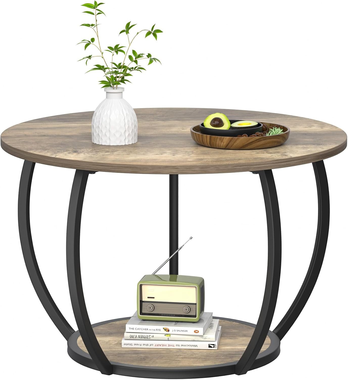 Coffee Table Round for Living Room, 27.6 inch 2 Tier Small Tea Tables ...