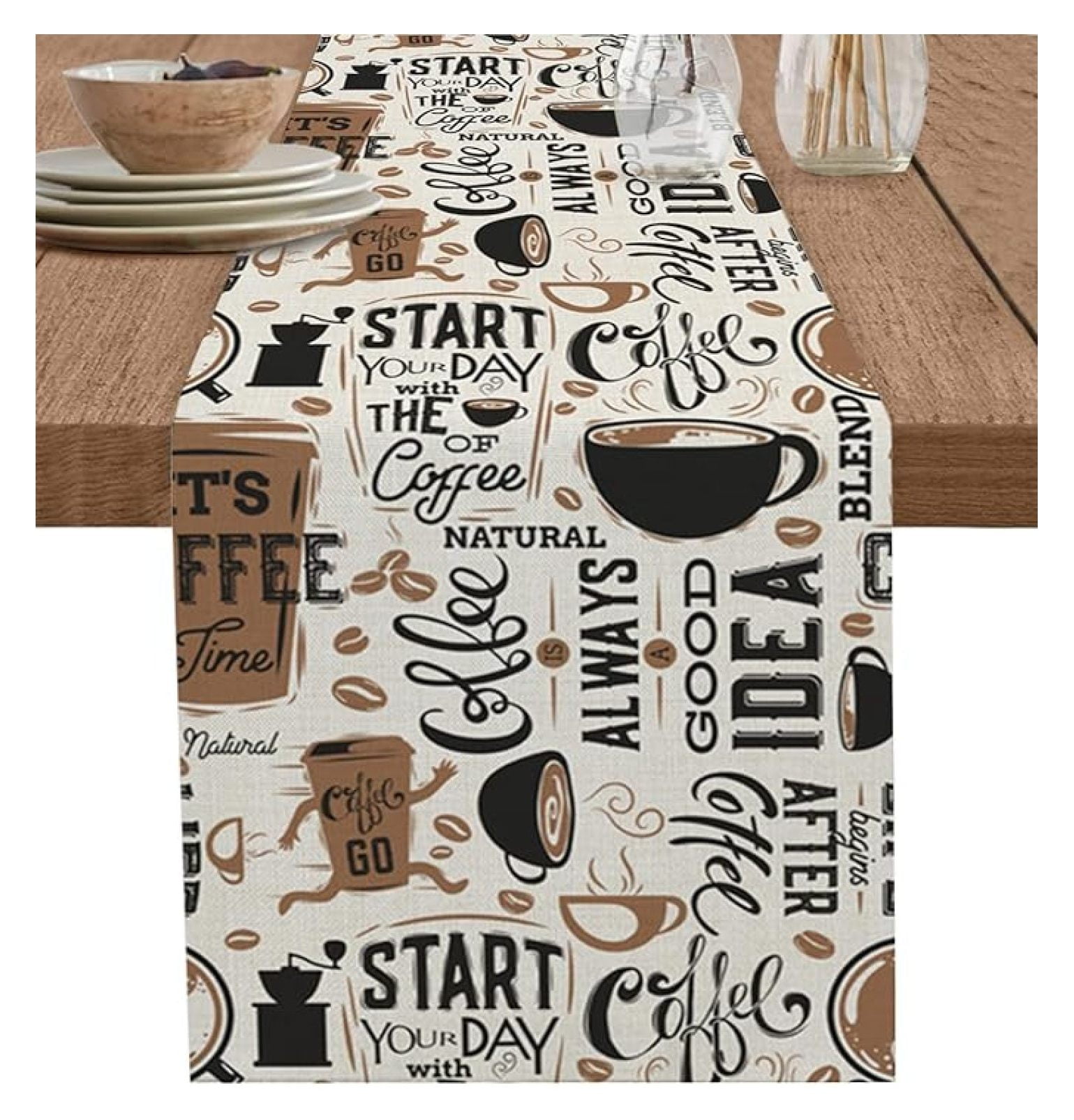 Coffee Table Runner - 120 Inch Long Brown Beige Cotton and Linen ...