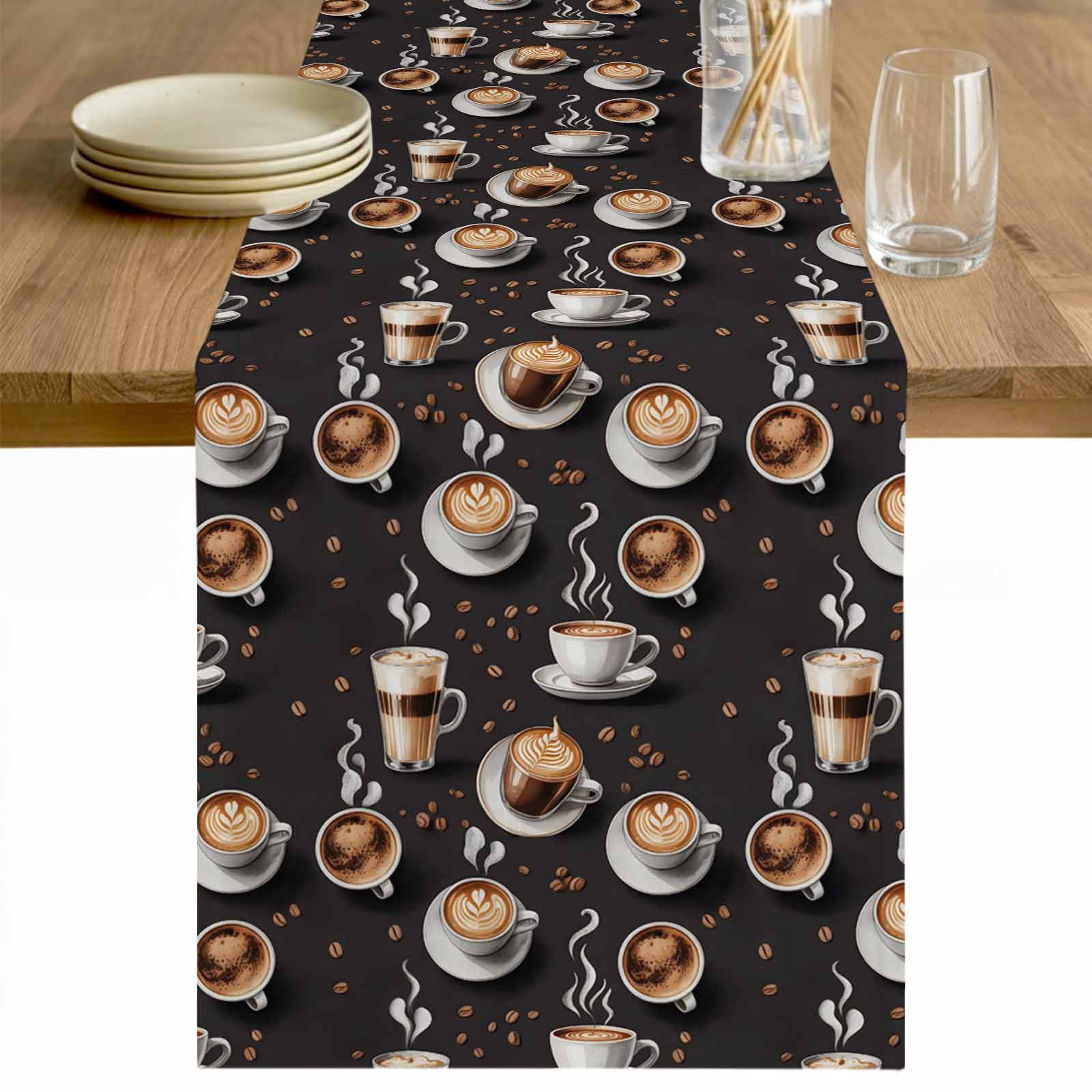 Coffee Table Runner - 70 Inch Long Hot Cafe Cup Beans Modern Retro ...