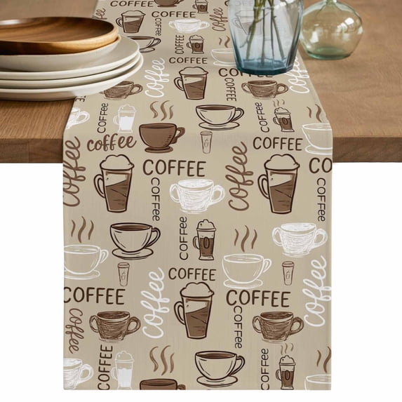 Coffee Table Runner 72 Inches, Beige Farmhouse Retro Beans Latte Tea ...