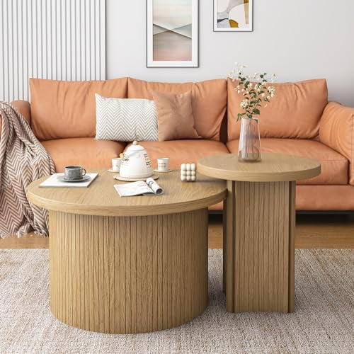 Coffee Table Set of 2,Round Coffee Tables for Living Room,Modern Wooden ...