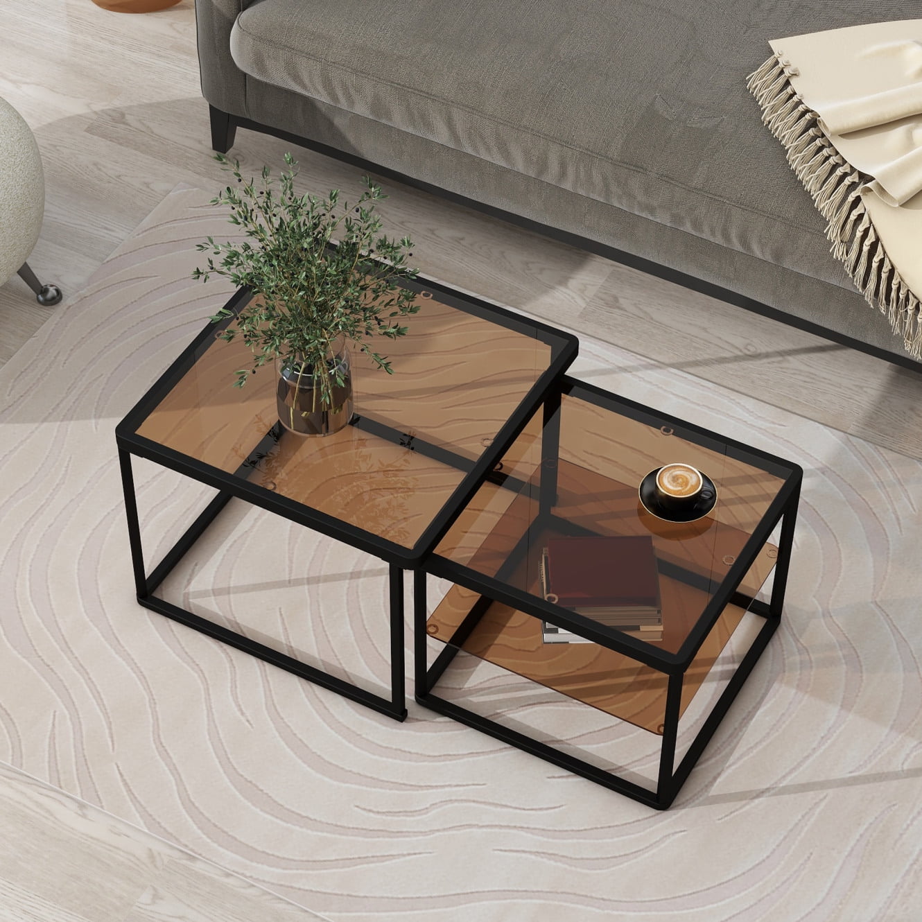 Coffee Table Set with High-Low Combination Design, Modern Brown ...