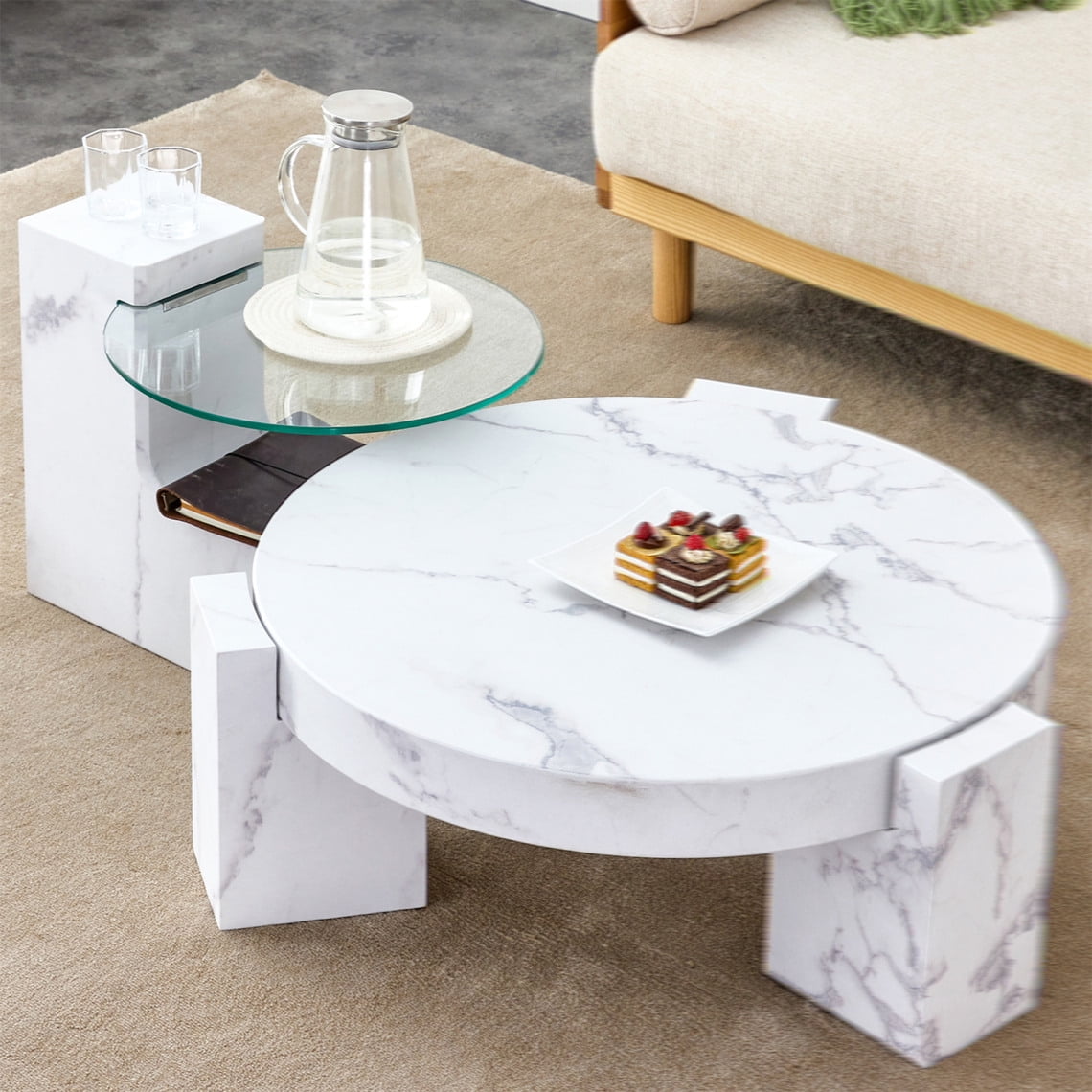 Coffee Table with a Side Table, Fashionable and Durable Coffee Table ...