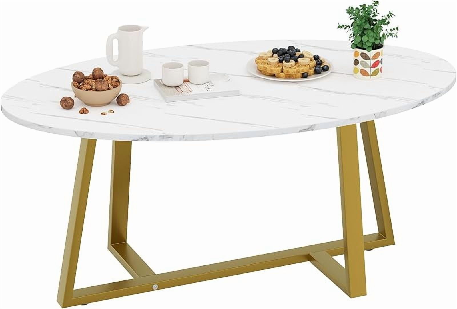 Coffee Table Small Oval Table,White Faux Marble Table for Living Room ...
