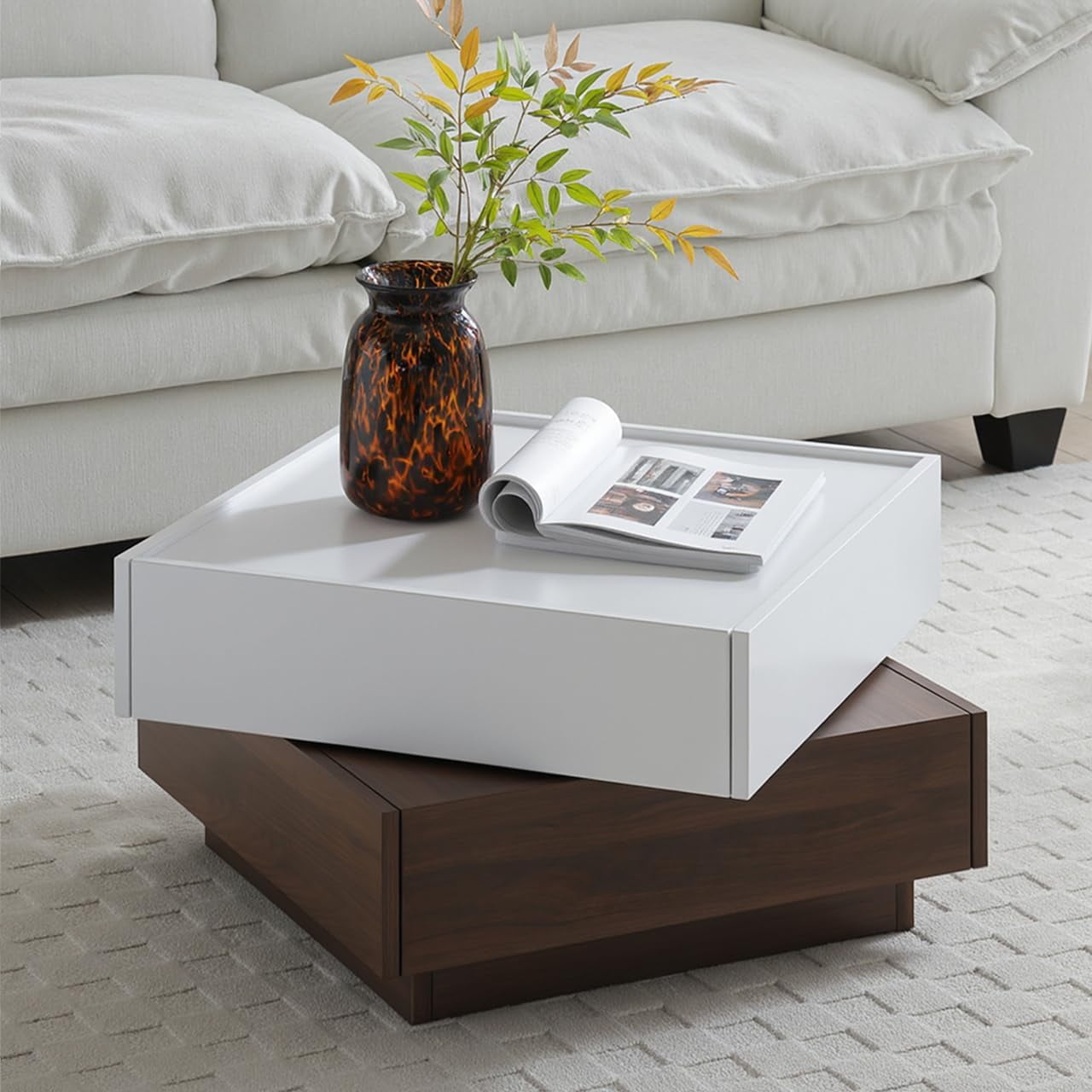 Coffee Table, Square Coffee Table with Hidden Storage, Wooden Center ...