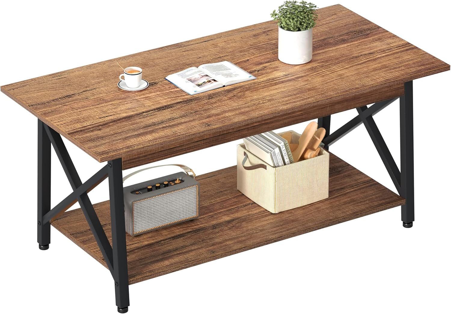 Coffee Table with Storage, 39 inch Modern 2-Tier Coffee Tables for ...