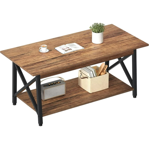 Coffee Table with Storage, 39 inch Modern 2-Tier Coffee Tables for Room ...