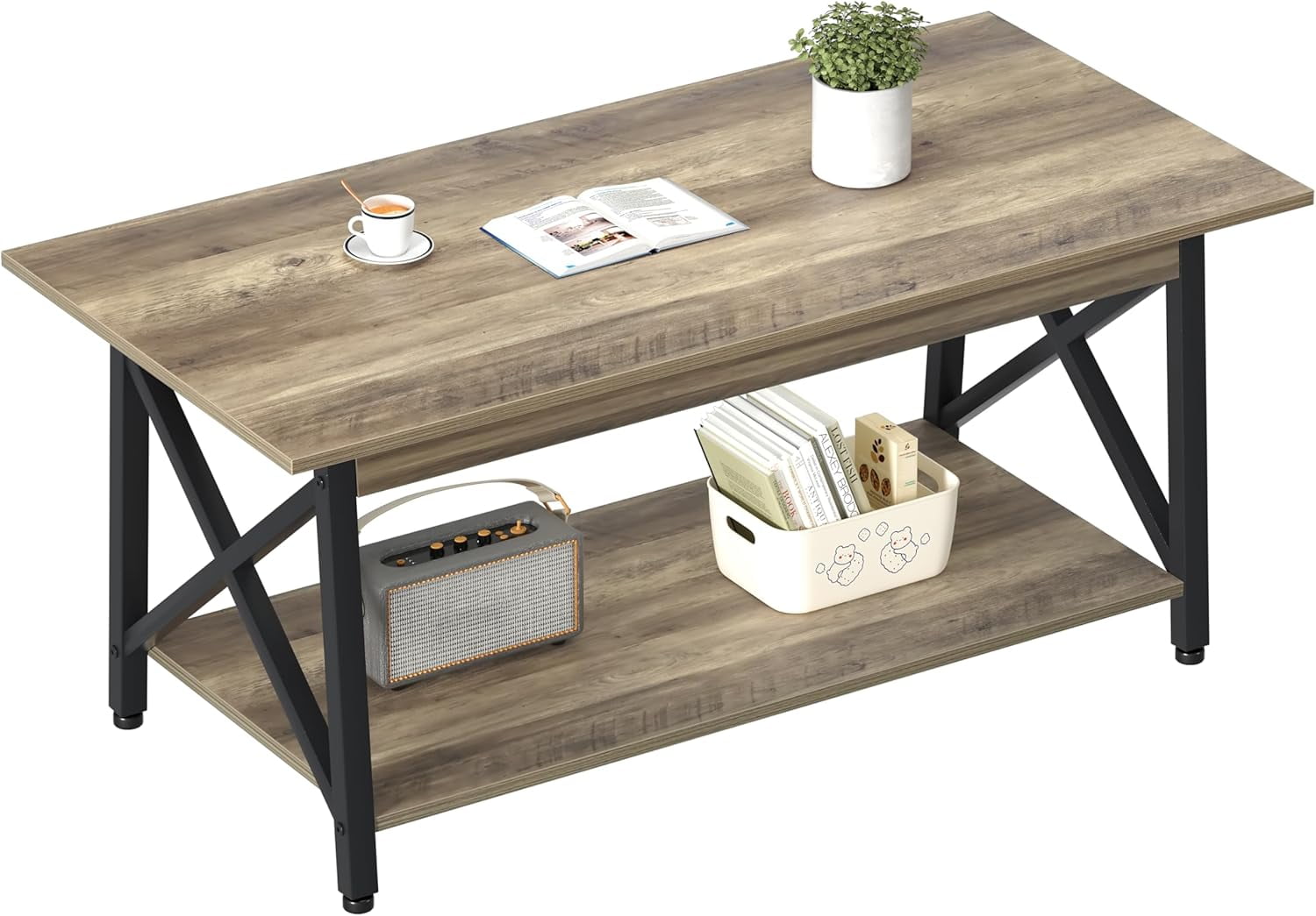 Coffee Table with Storage, 39inch Modern 2-Tier Coffee Tables for ...
