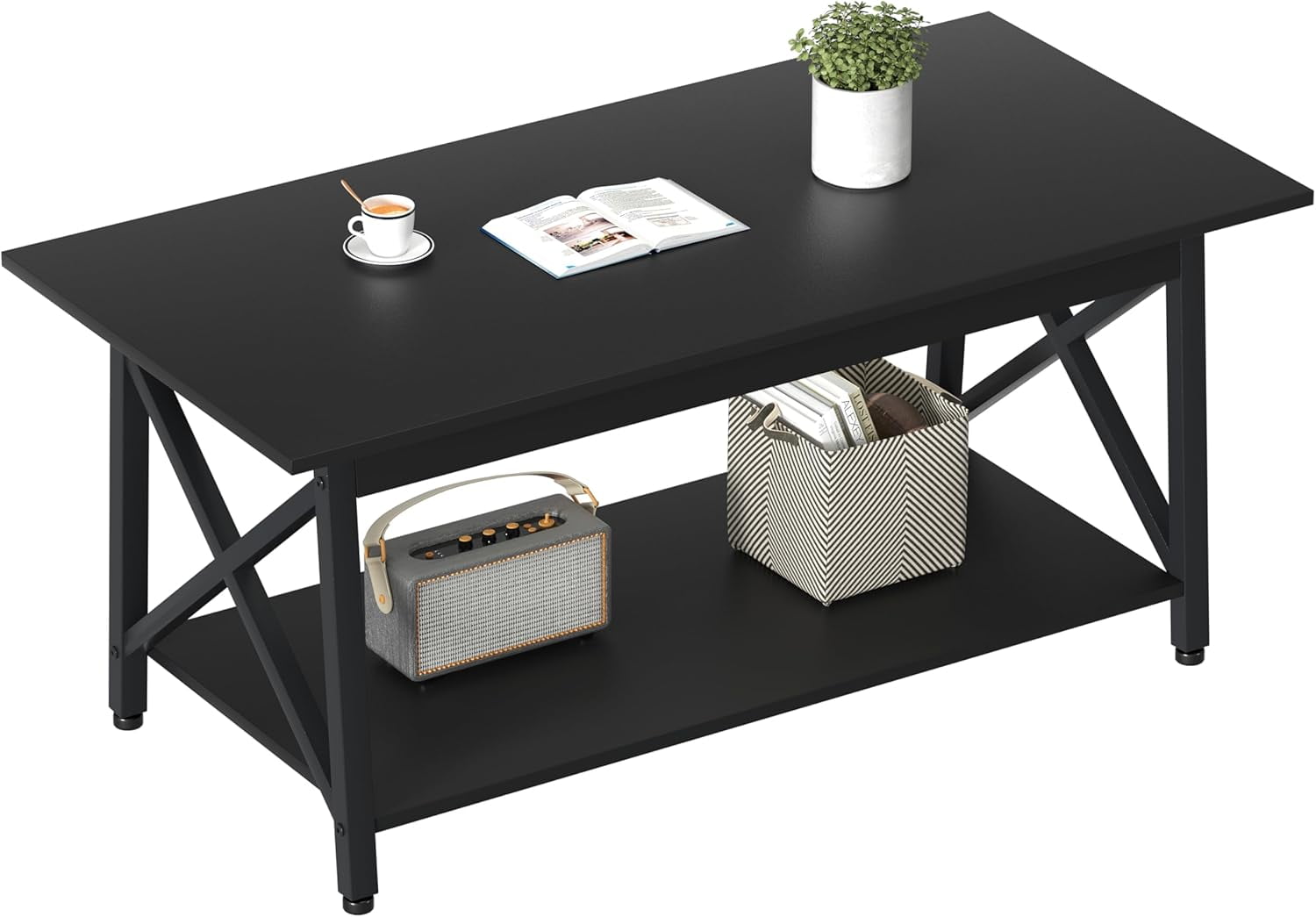Coffee Table with Storage, 39inch Modern 2-Tier Coffee Tables for ...