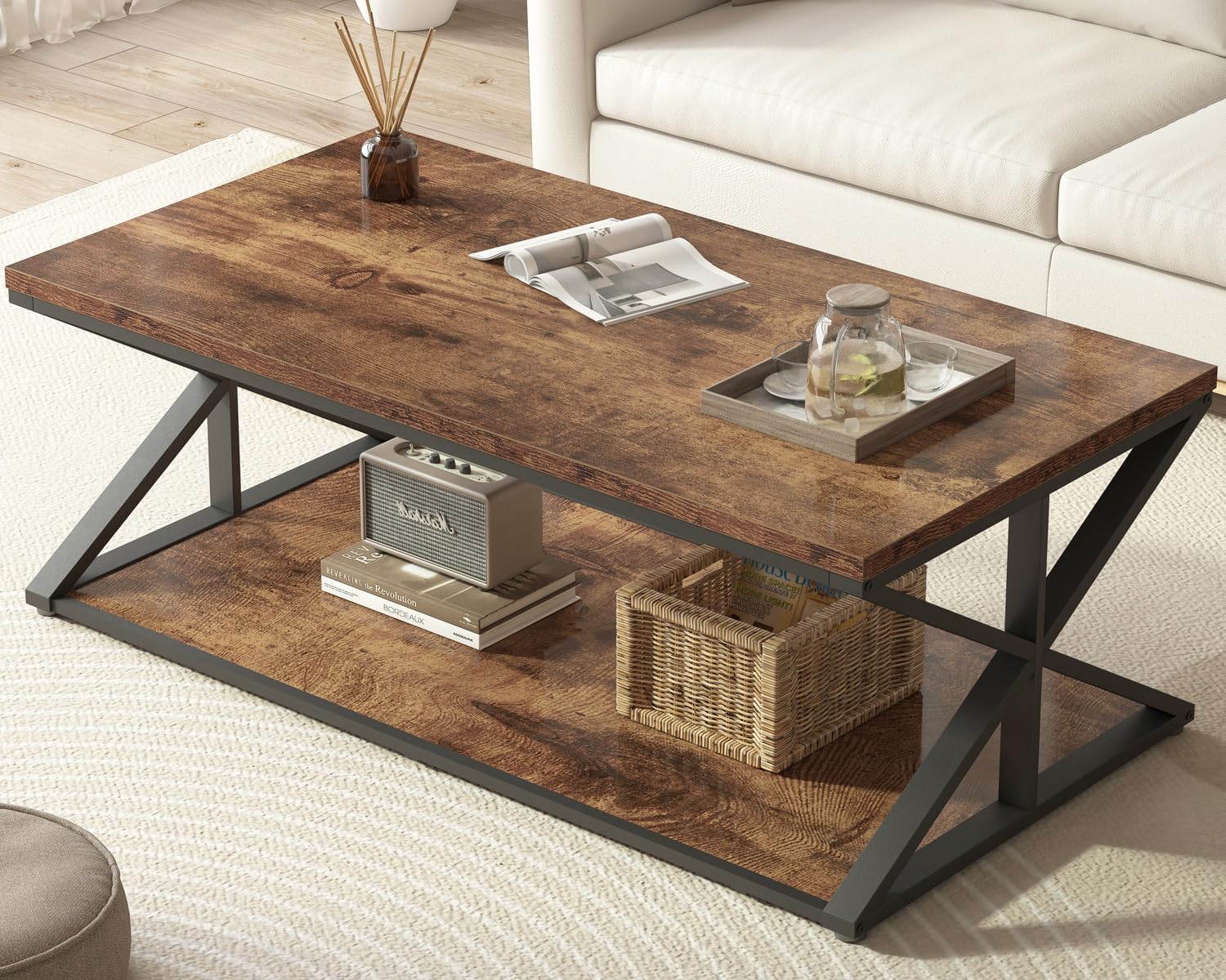 Coffee Table With Storage, Farmhouse Living Room Center Table, Modern ...