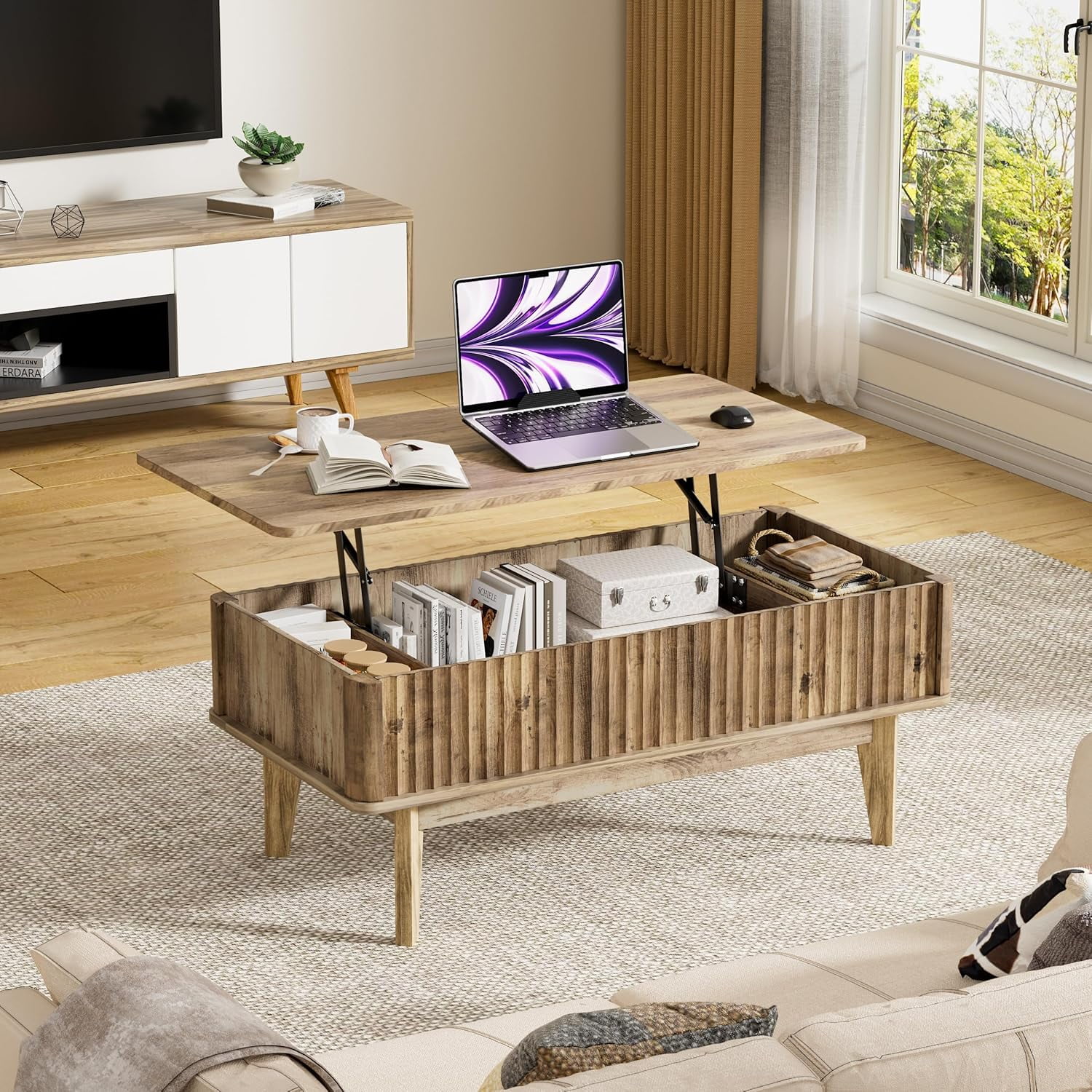 Coffee Table with Storage, Lift Top Coffee Table with 3 Hidden Storage ...