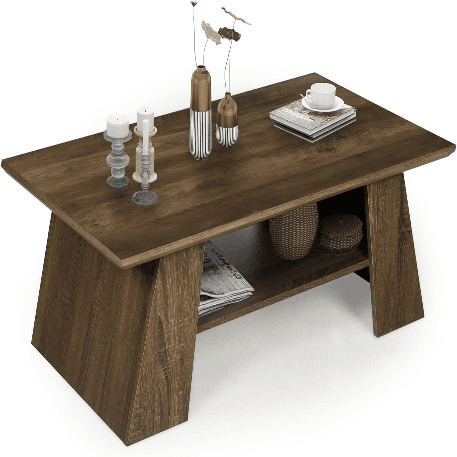 Coffee Table with Storage Shelf 2-Tier Mid Century Modern Coffee Tables ...