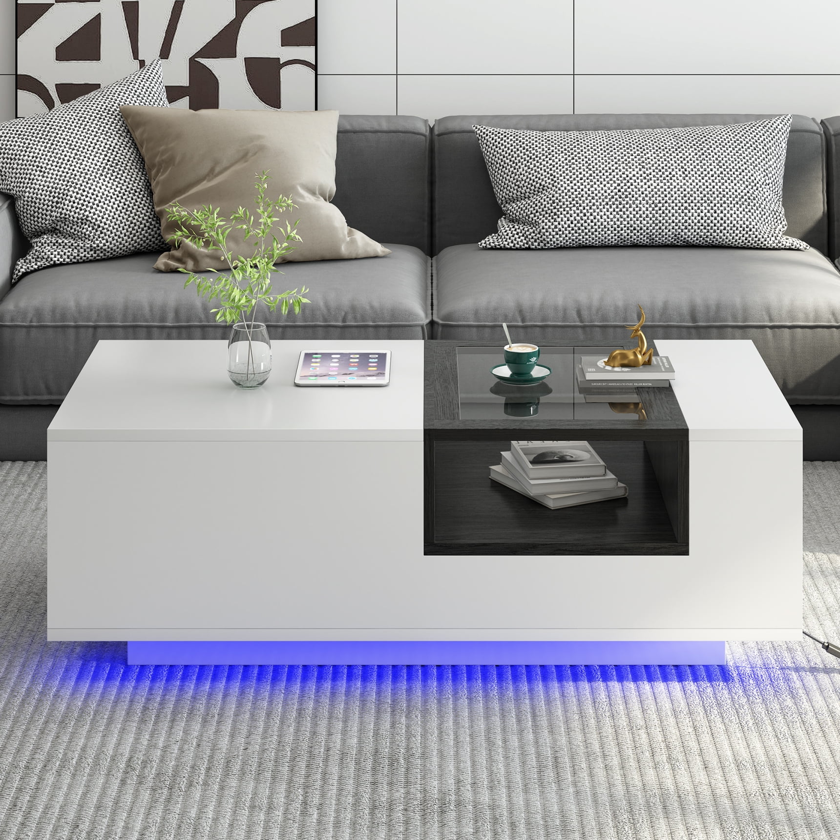 Coffee Table with Storage Space, Modern Center Table with Open Display ...