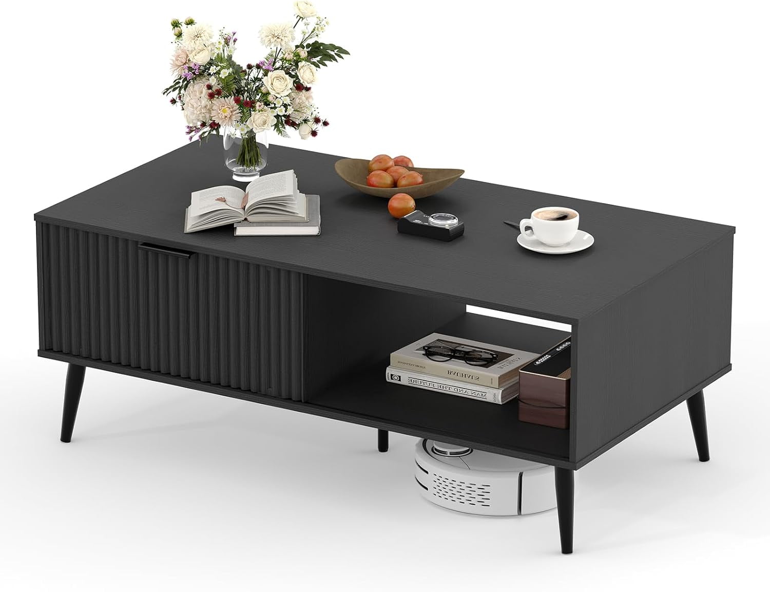 Coffee Table with Storage, Wooden Coffee Tables with Sliding Door and ...
