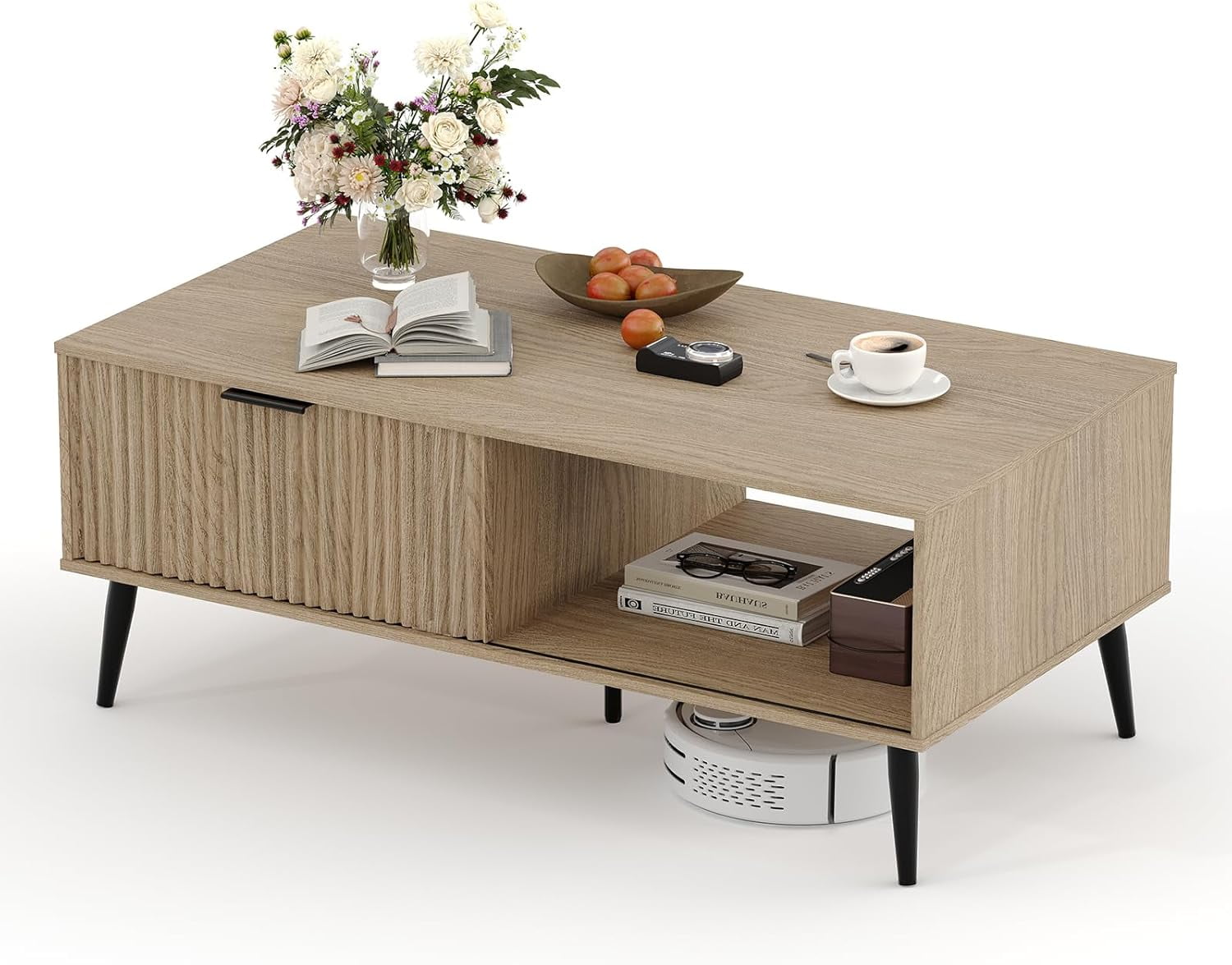 Coffee Table with Storage, Wooden Coffee Tables with Sliding Door and ...