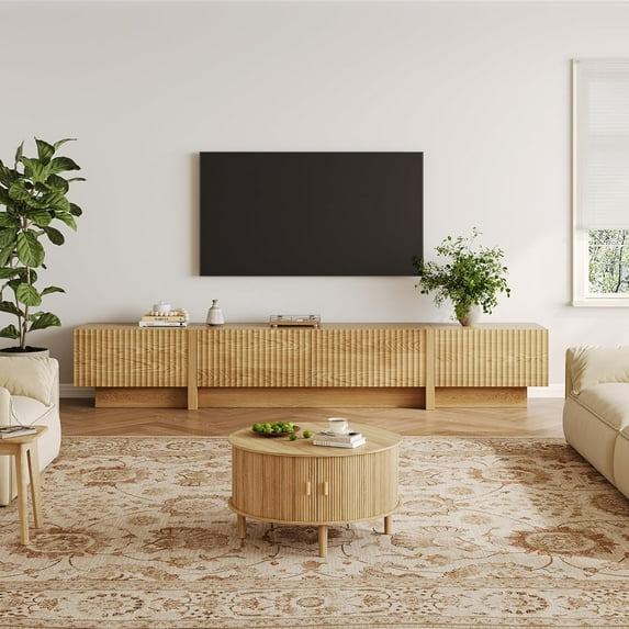 Coffee Table and TV Stand Sets of 2,Round Center Table with 360°Curved ...