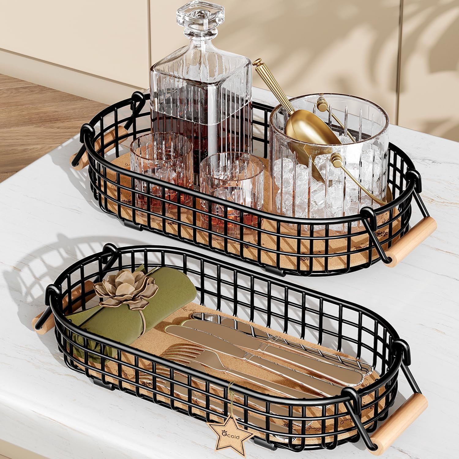 Coffee Table Tray, 2 Pack Metal Basket Tray for Organizer and Storage ...