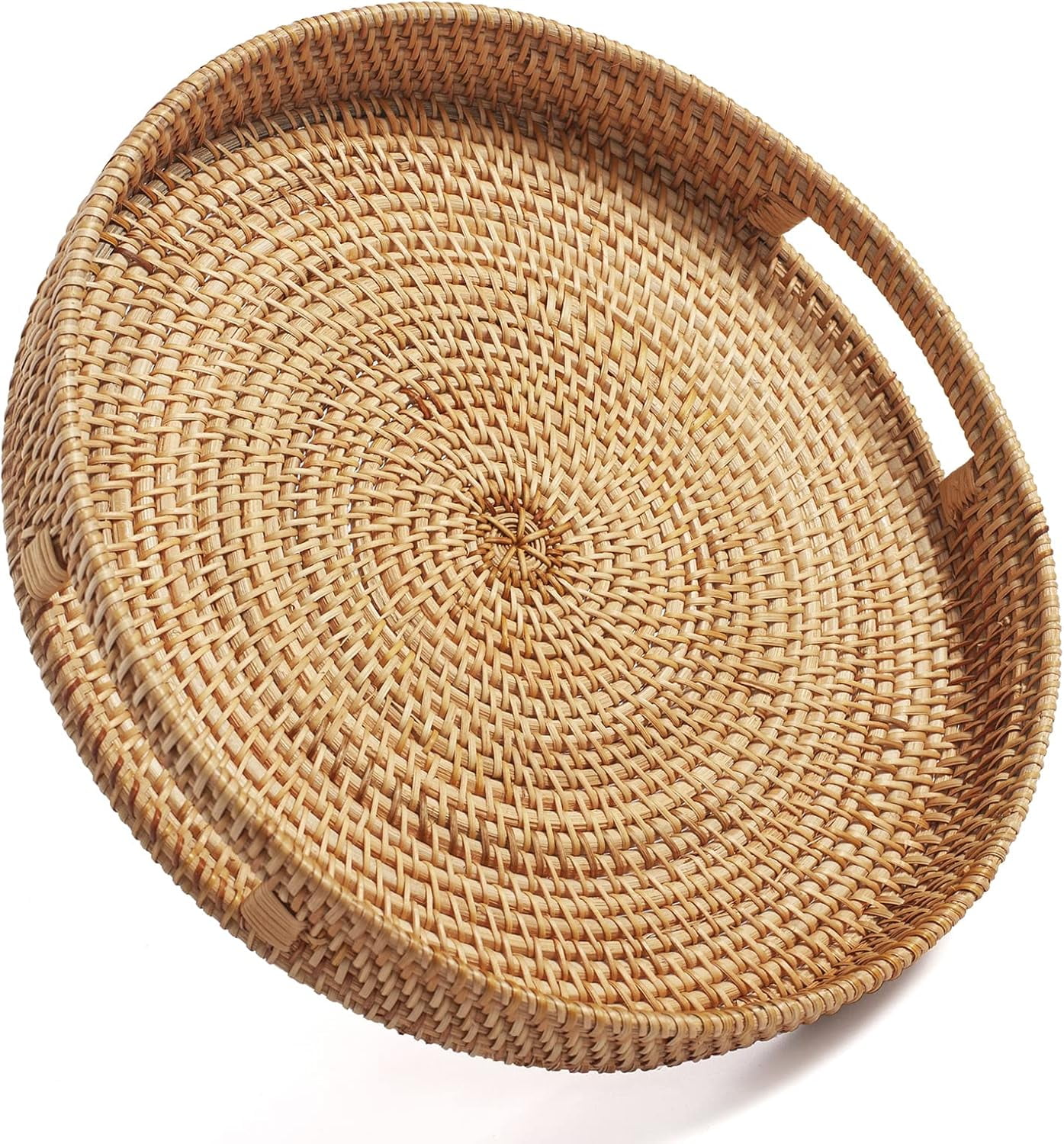 Coffee Table Tray Round Rattan Ottoman Tray Woven Serving Trays with ...