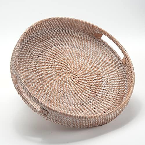 Coffee Table Tray Round Rattan Ottoman Tray Woven Serving Trays with ...