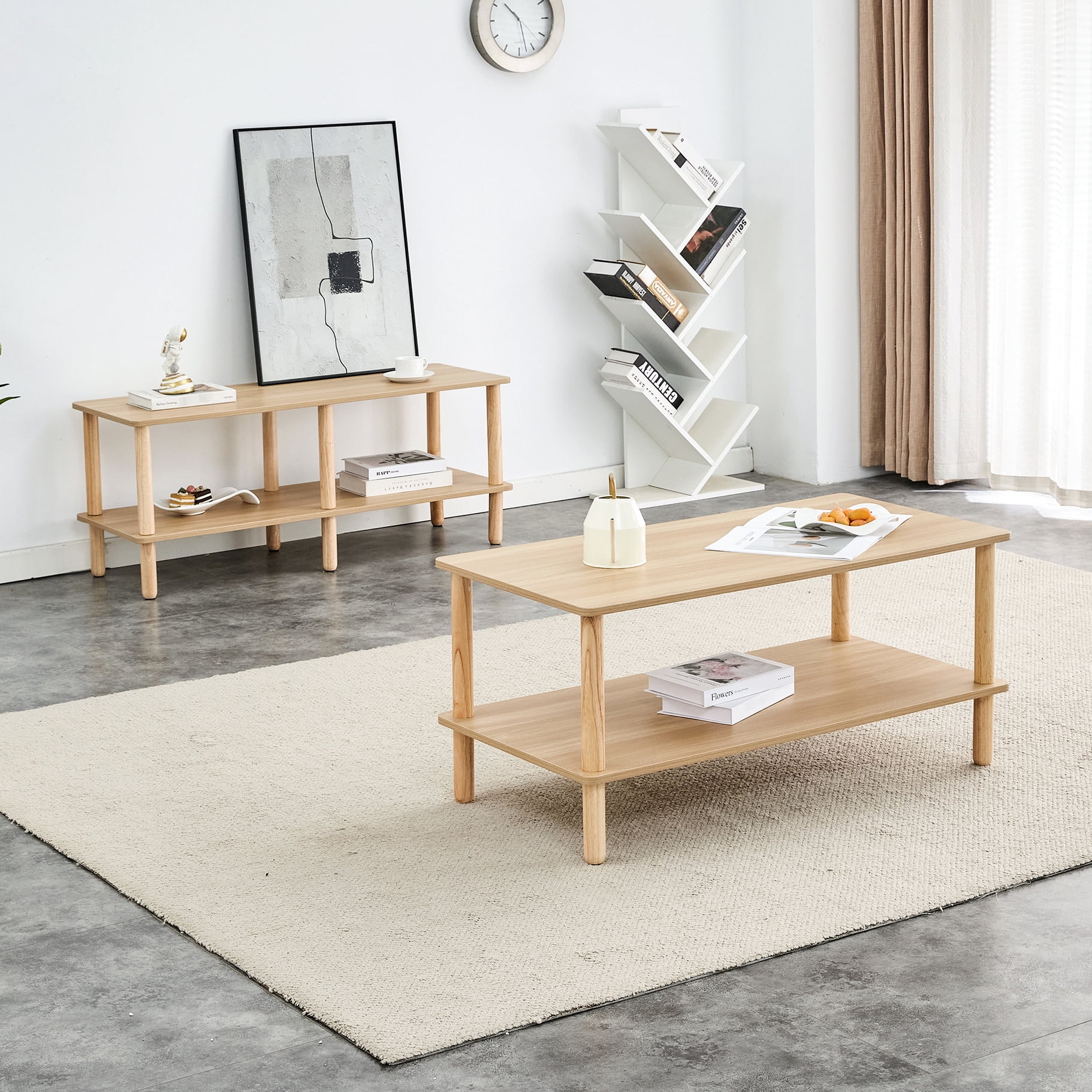 Coffee Table & Tv Pair, Walnut And Natural Wood Finishes, Easy Install ...