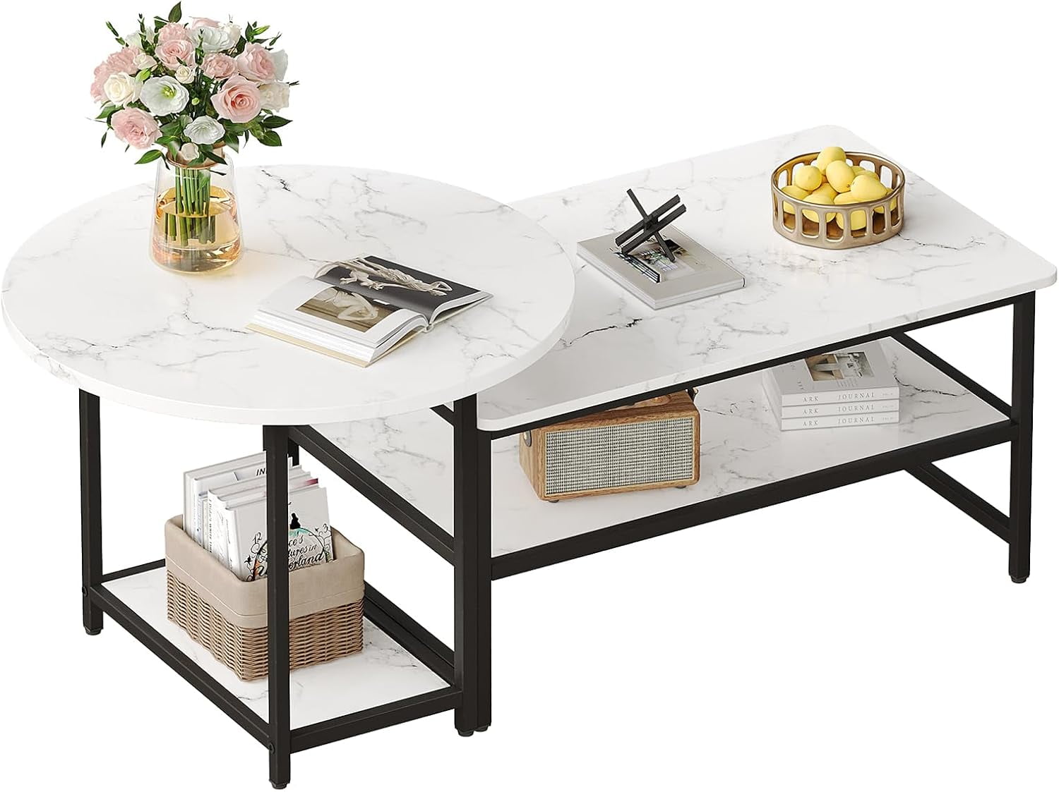 Coffee Table, White Modern Coffee Tables for Living Room, Detachable 2 ...
