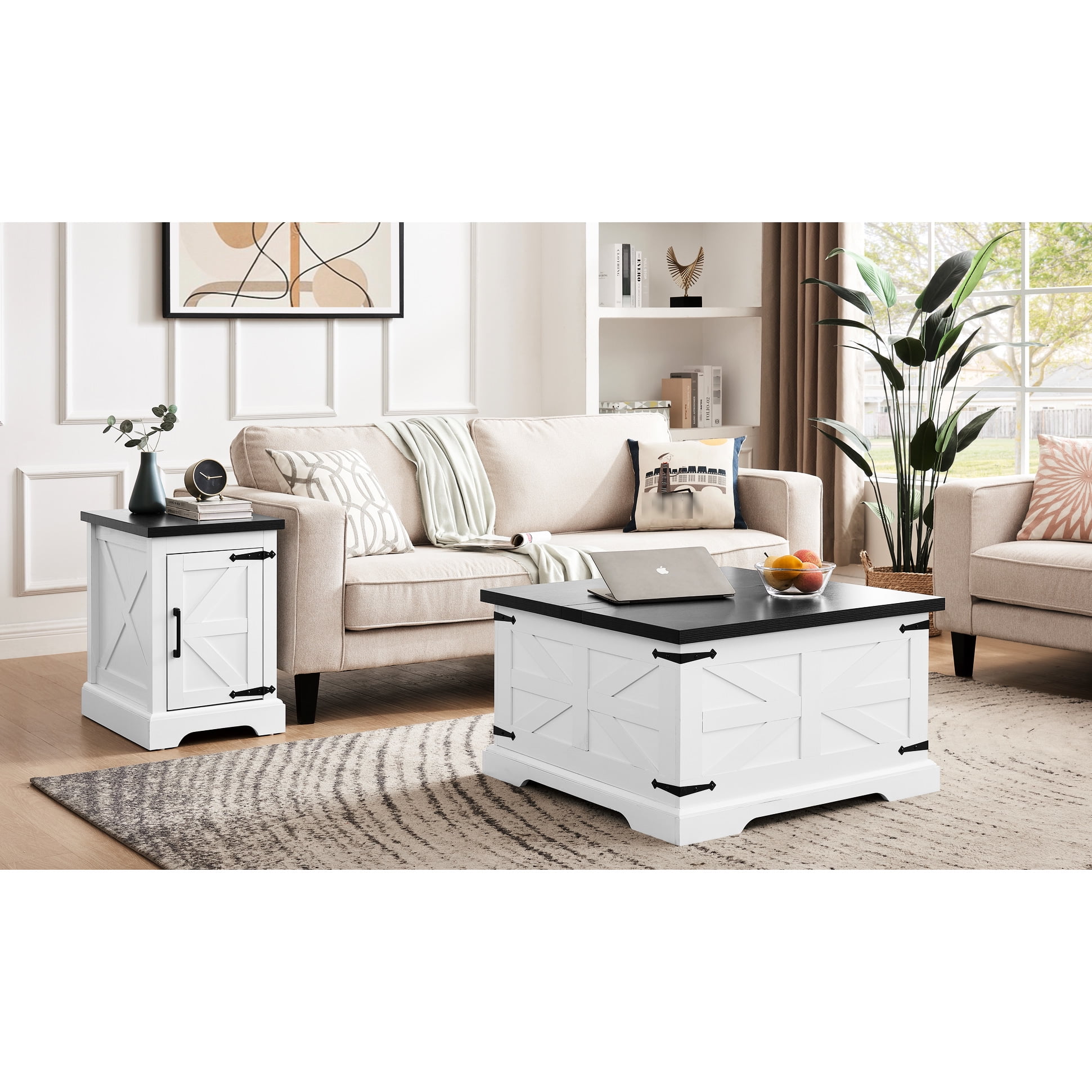 Coffee Table With Hinged Lift Top And Large Hidden Storage, White ...