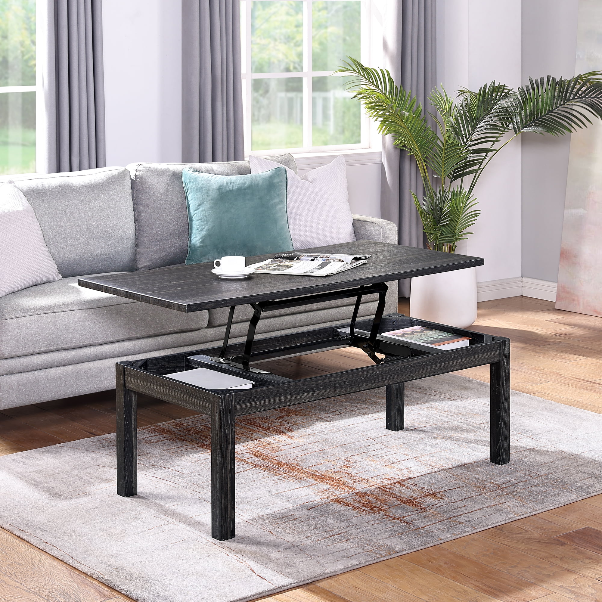 Coffee Table With Rising Tabletop Storage Shelf Lifting Table For ...