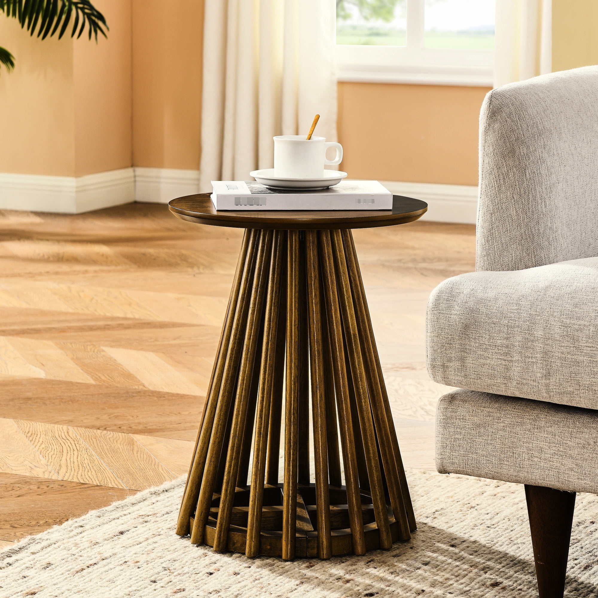 Coffee Table With Top And Solid Wood Legs, Walnut Color Living Room ...