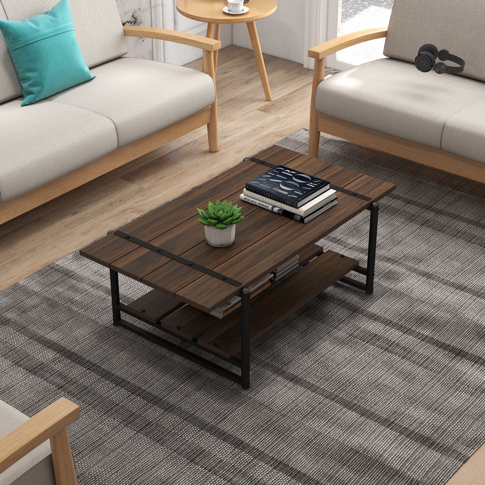 Coffee Table, Wooden Coffee Ttable, Slat Style Table, Living Room ...