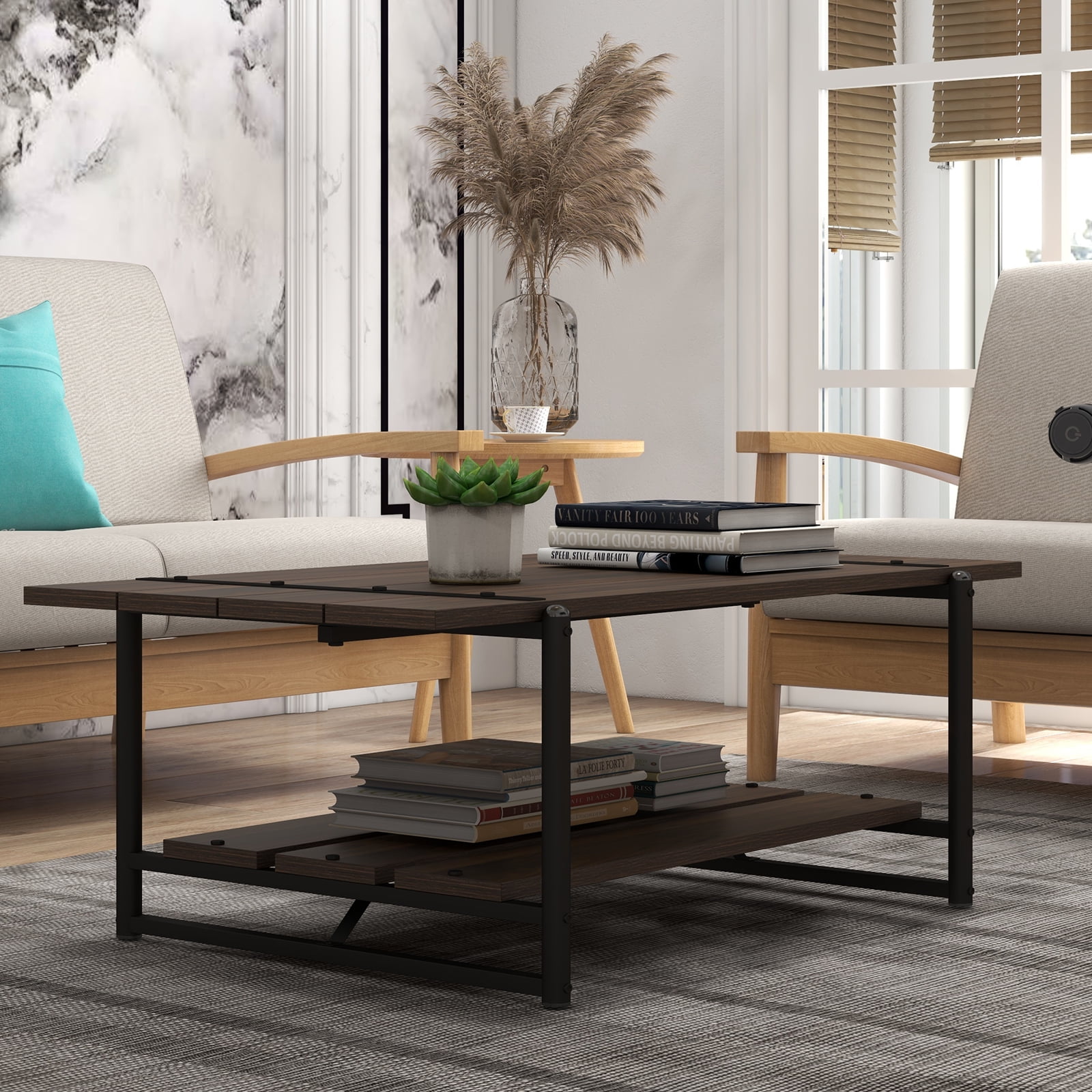 Coffee Table, Wooden Coffee Ttable, Slat Style Table, Living Room ...