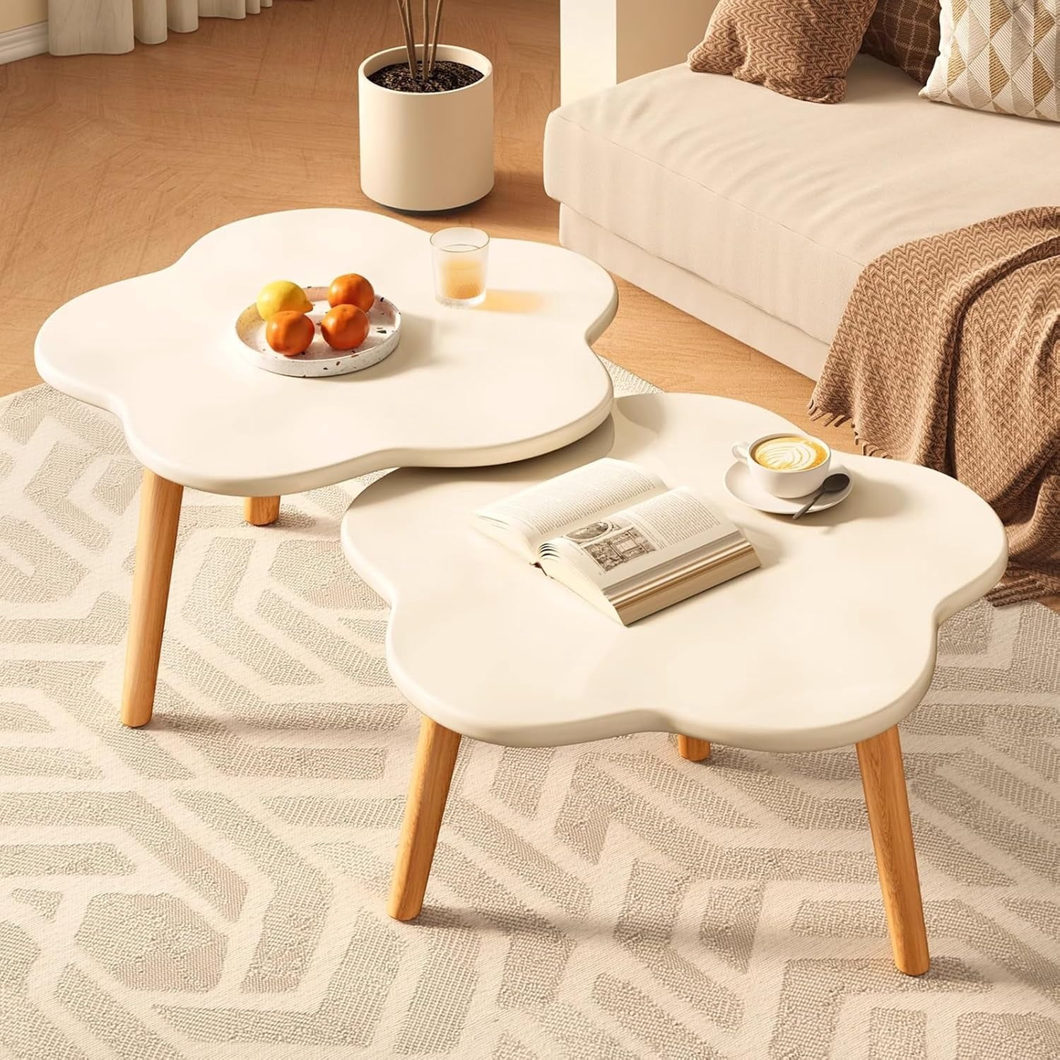 Coffee Table and End Table Sets Small Wood Coffee,Flower Shape Tabletop ...