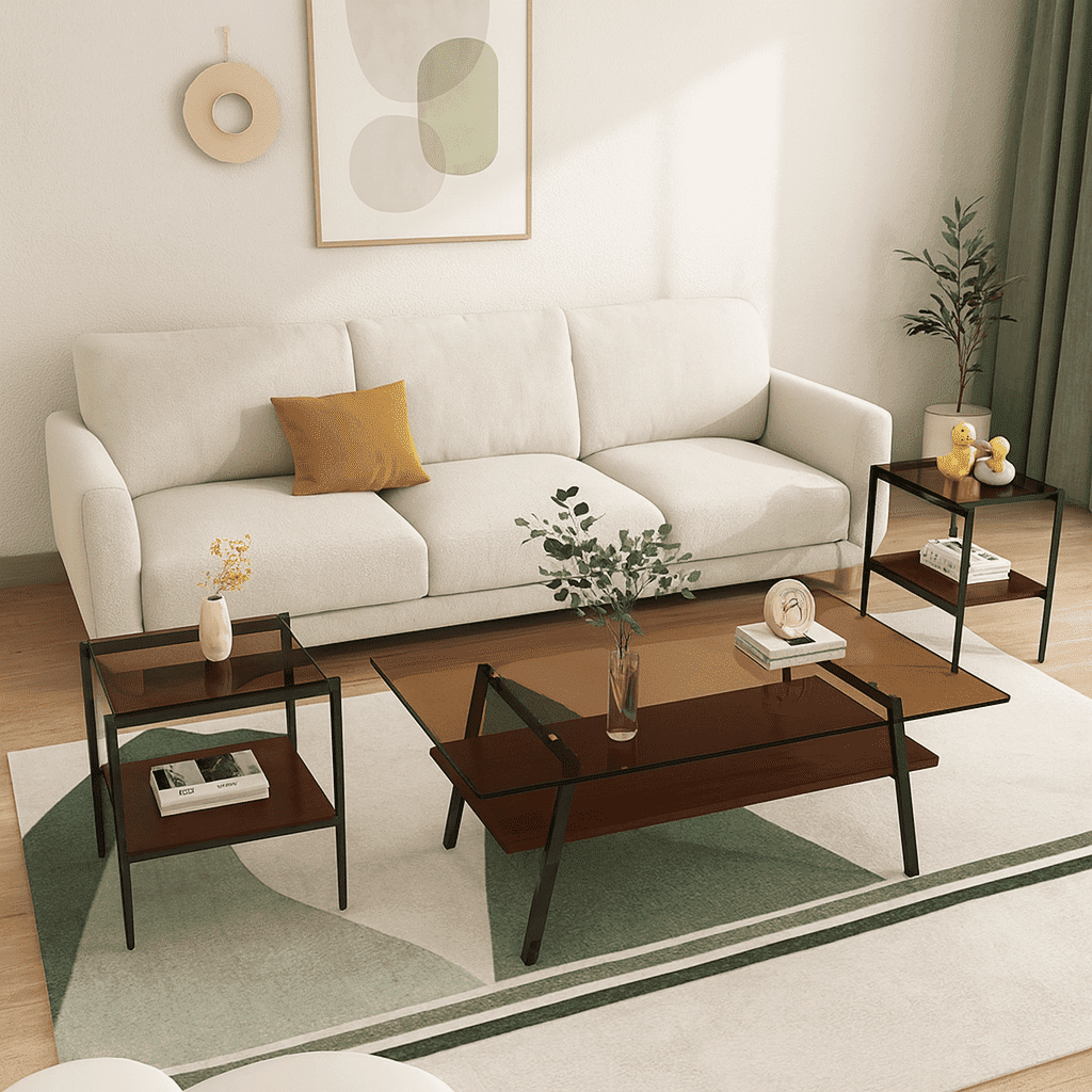 Coffee Table and End tables Set of 3, Tempered Glass Table with MDF ...
