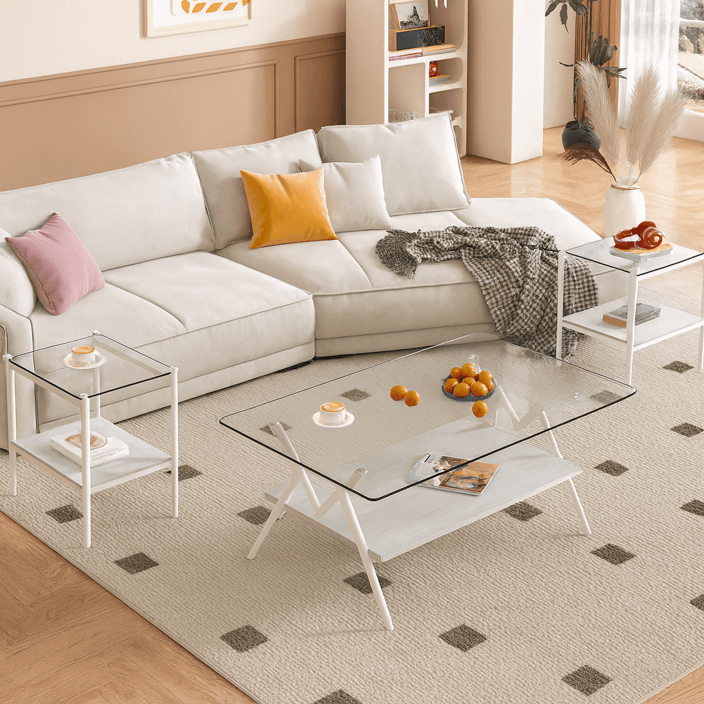 Coffee Table and End tables Set of 3, Tempered Glass Table with MDF ...