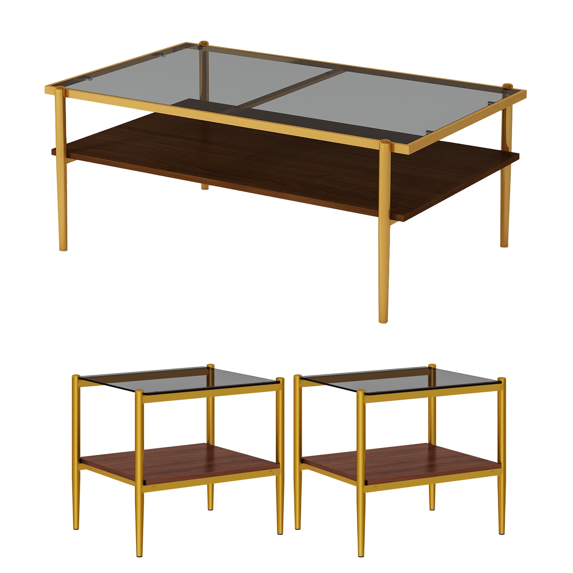 Coffee Table and End tables Set of 4, Tempered Glass Table with MDF ...
