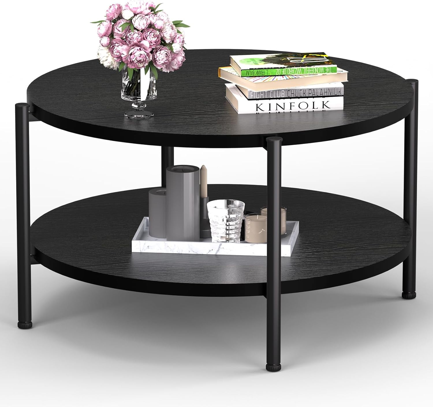 Coffee Table for Living Room, 27.6" 2 Tier Round Coffee Table with ...