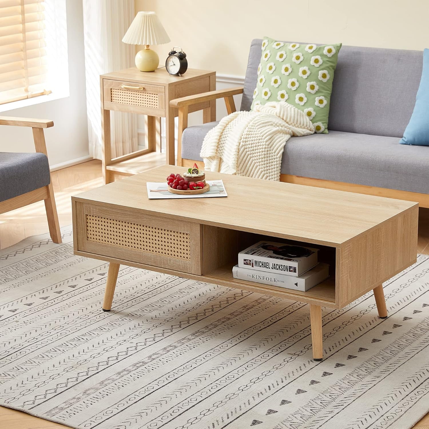 Coffee Table for Living Room, 41.3" Rattan Coffee Table with Sliding ...