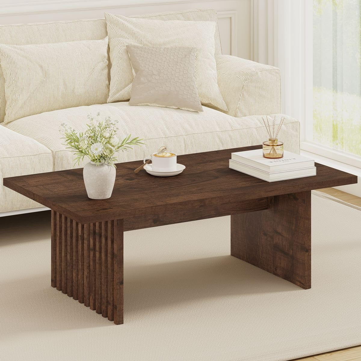 Coffee Table for Living Room, Farmhouse Wood Center Table, Rectangle ...