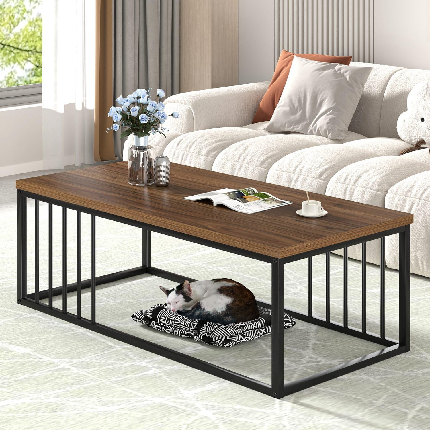 Coffee Table for Living Room, Modern Wood and Metal Center Table Tea ...