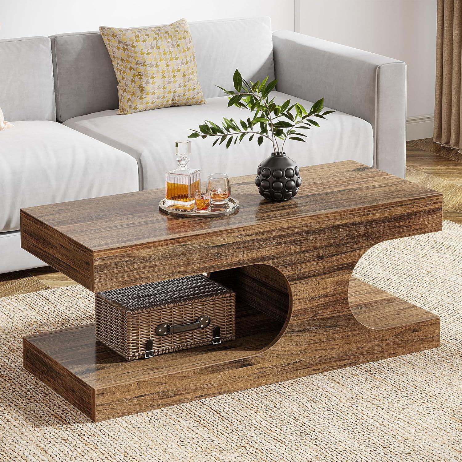 Coffee Table for Living Room, Rectangular Wood Center Table with ...