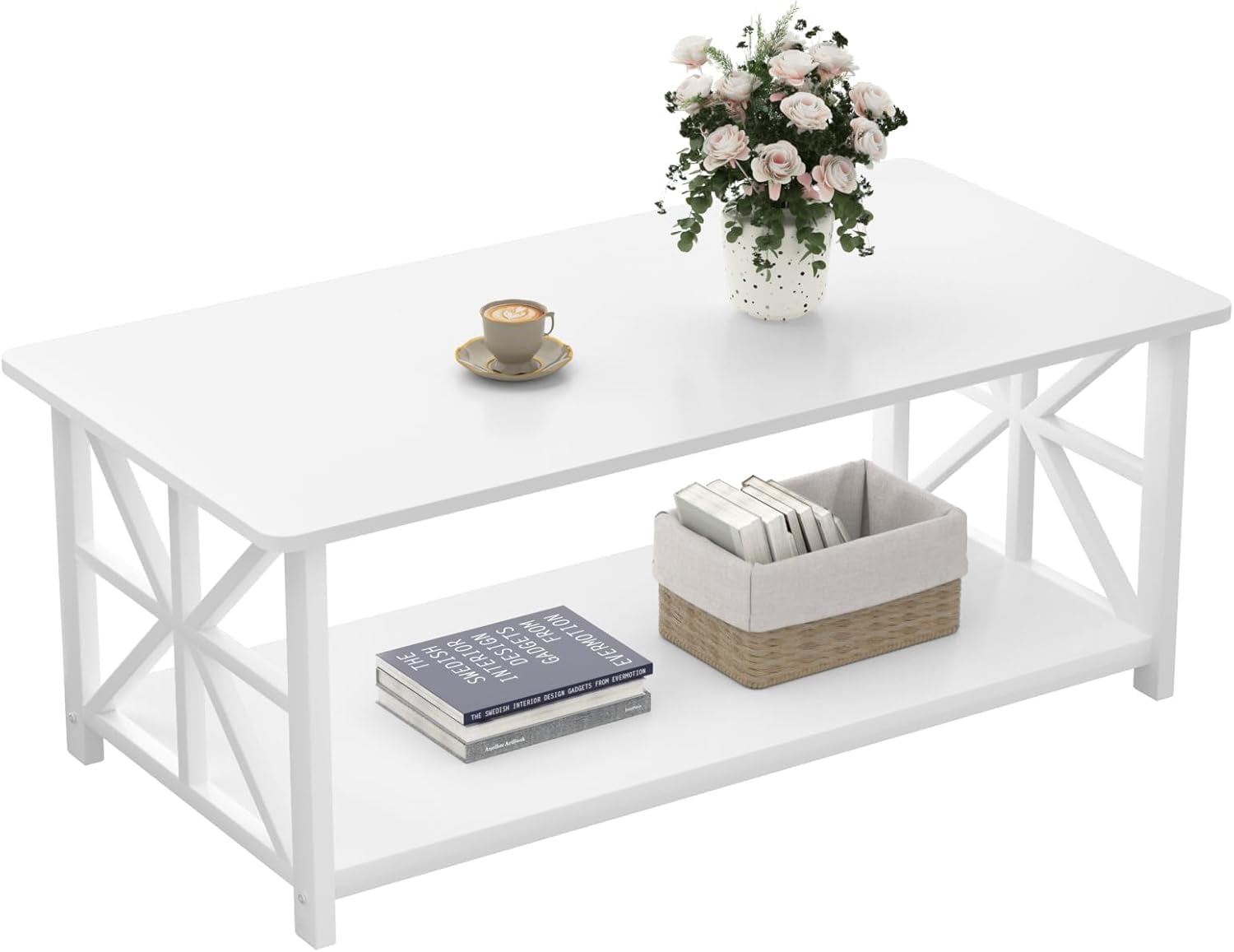 Coffee Table for Living Room with Round Corners Farmhouse Style Center ...