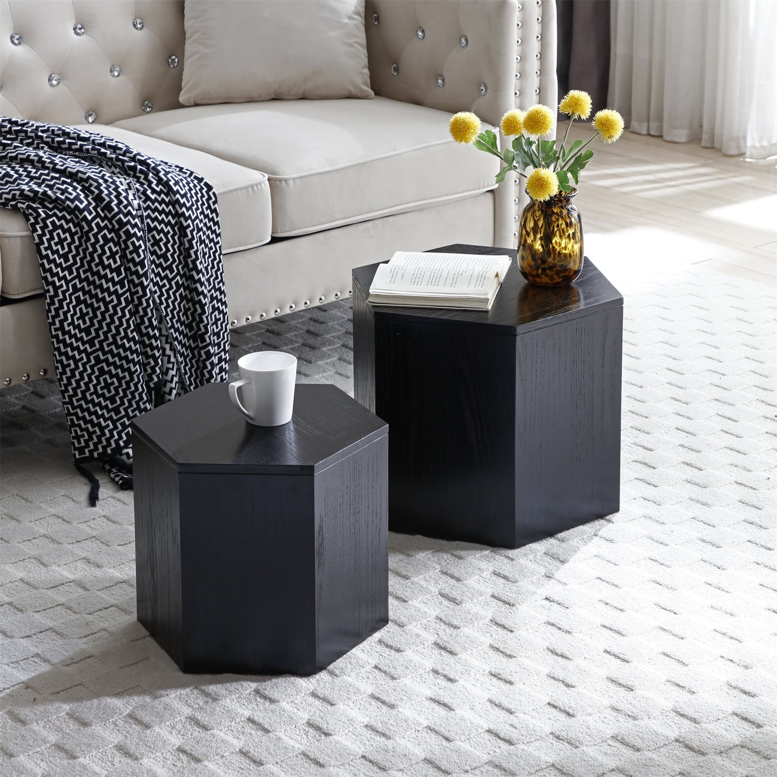 Coffee Table set of 2,Hexagon Side Table with 2 Different-sized Tables ...