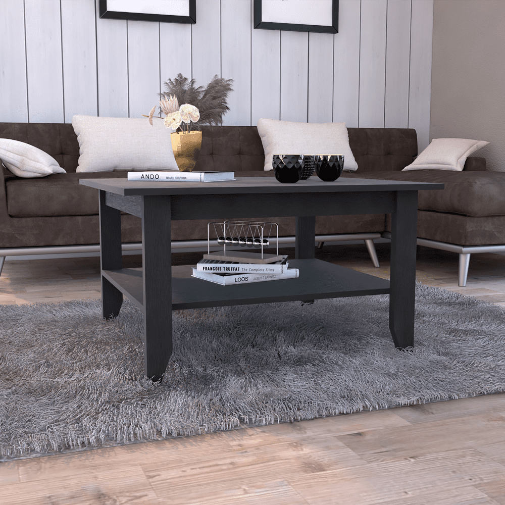 Coffee Table with Four Legs and One Shelf in Black - Timeless Classic ...