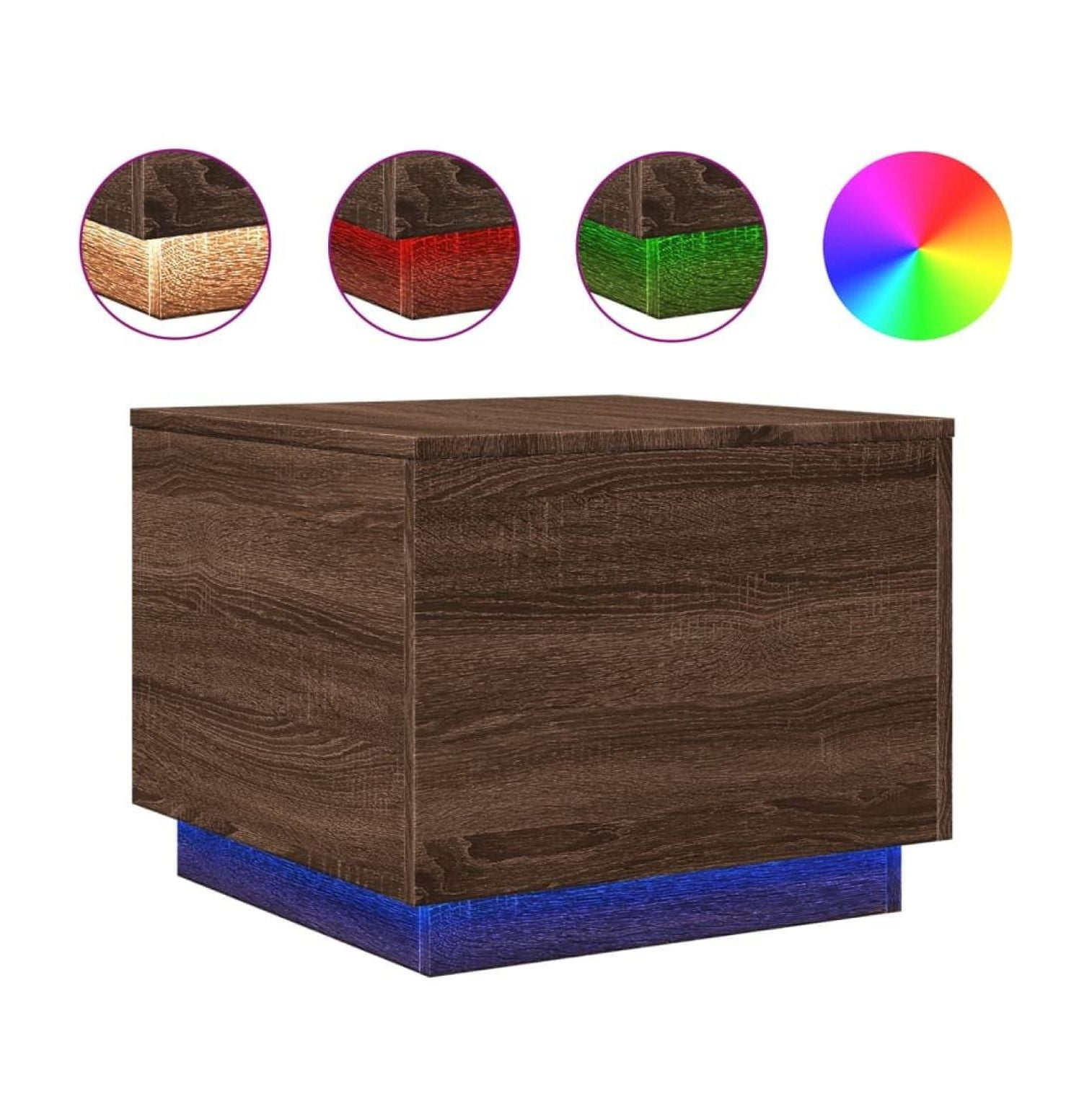Coffee Table with LED Lights, 19.7"x19.7"x15.7" Brown Oak Modern Living ...