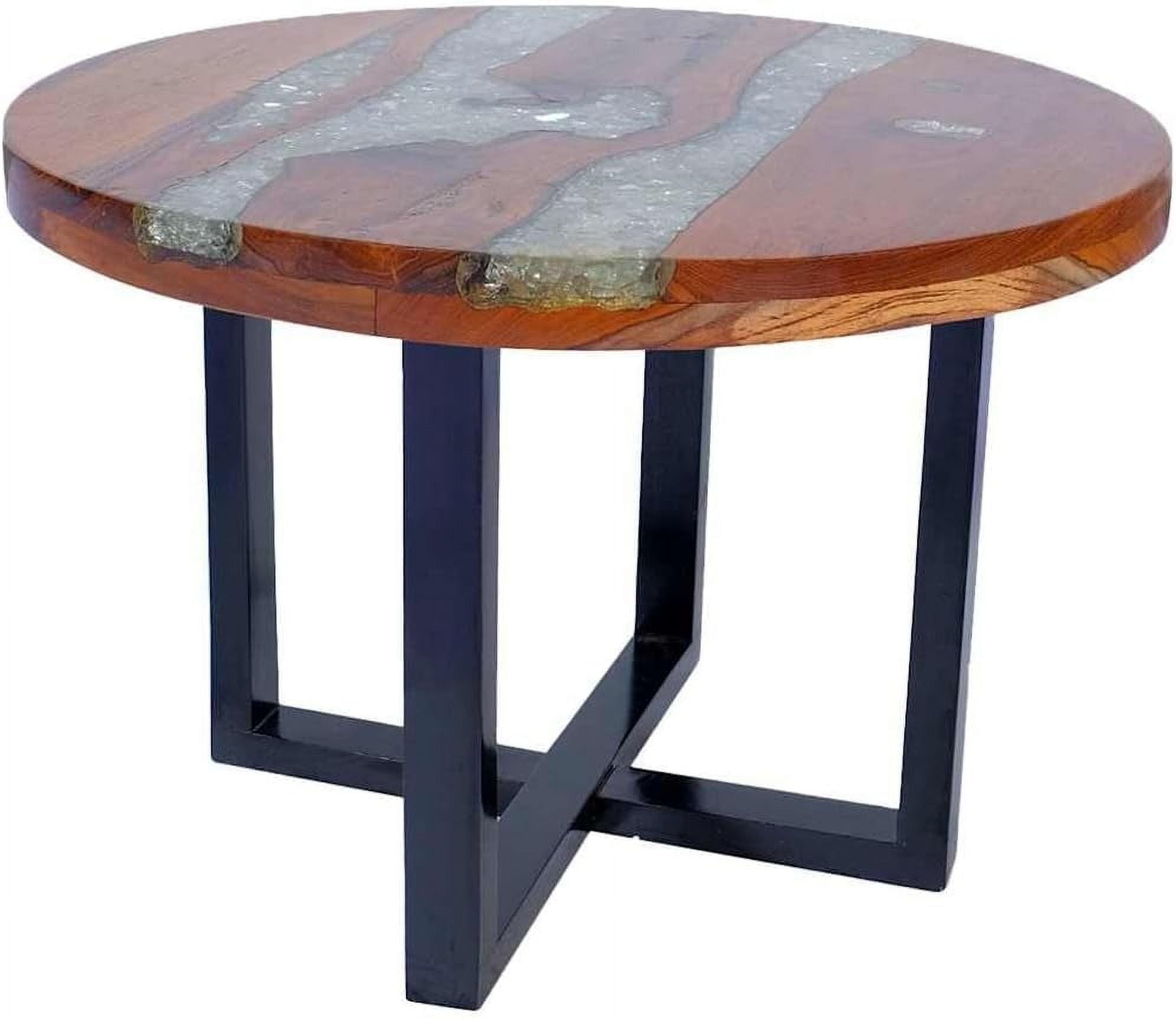 Coffee Table with Resin Inlay, Round Center Table with Lacquer Finish ...