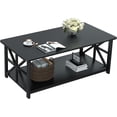 Coffee Table with Round Corner, Farmhouse Center Table with 2-Tier ...