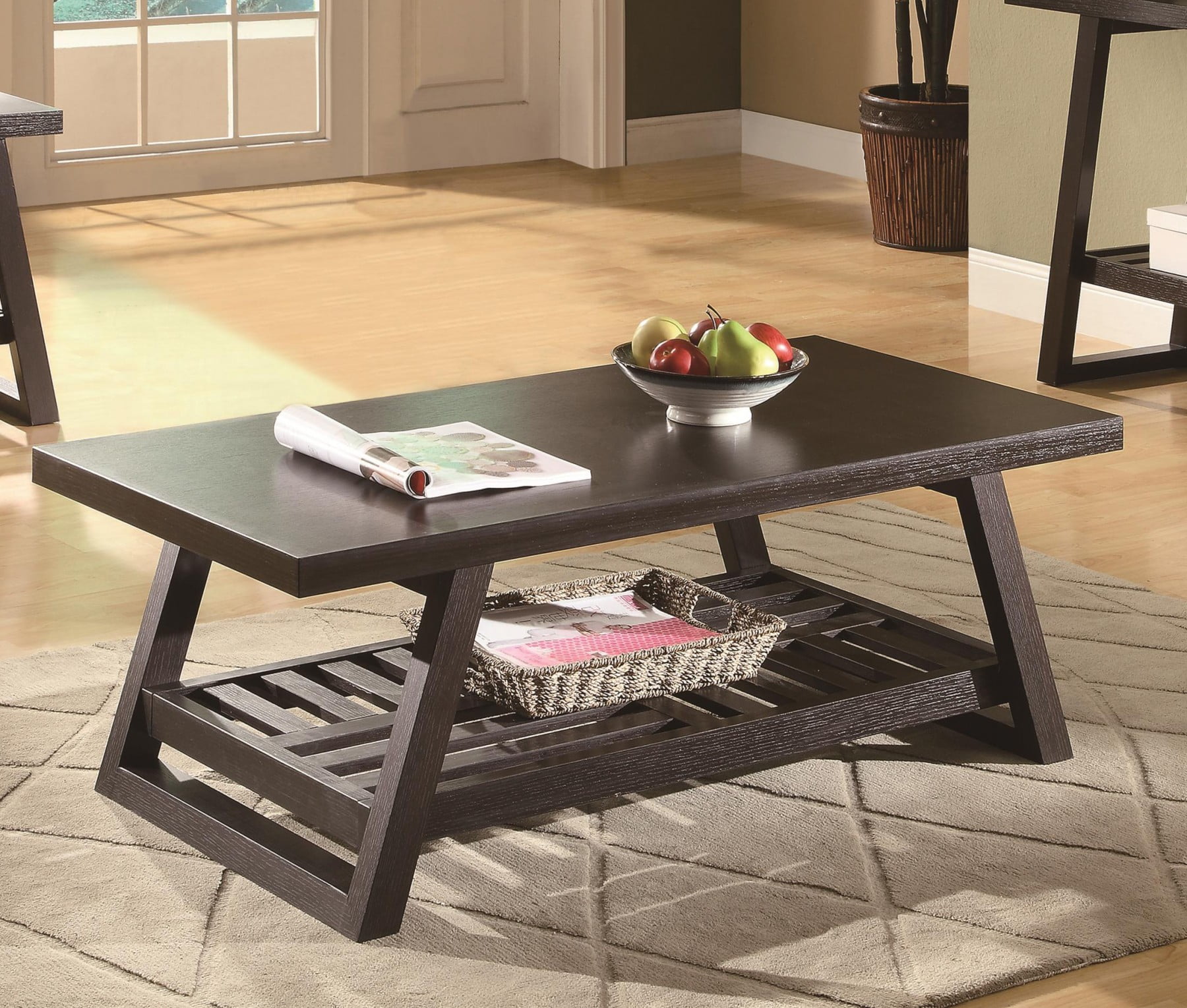Coffee Table with Slatted Bottom Shelf Cappuccino - Walmart.com