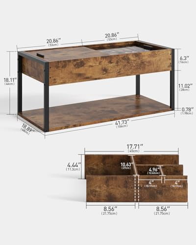 Coffee Table with Storage, Center Table with Sliding Glass Top and Low ...
