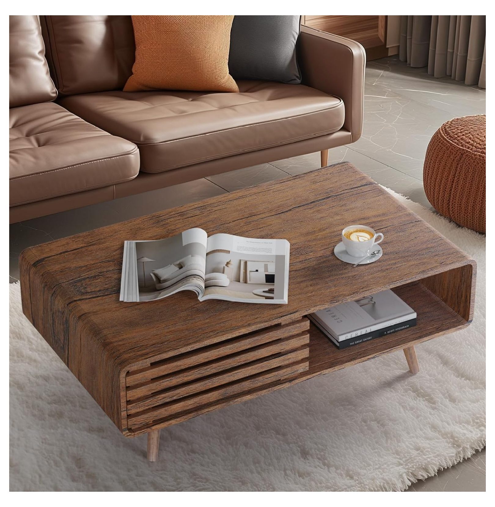 Coffee Table with Storage, Century Modern Coffee Table for Living Room ...