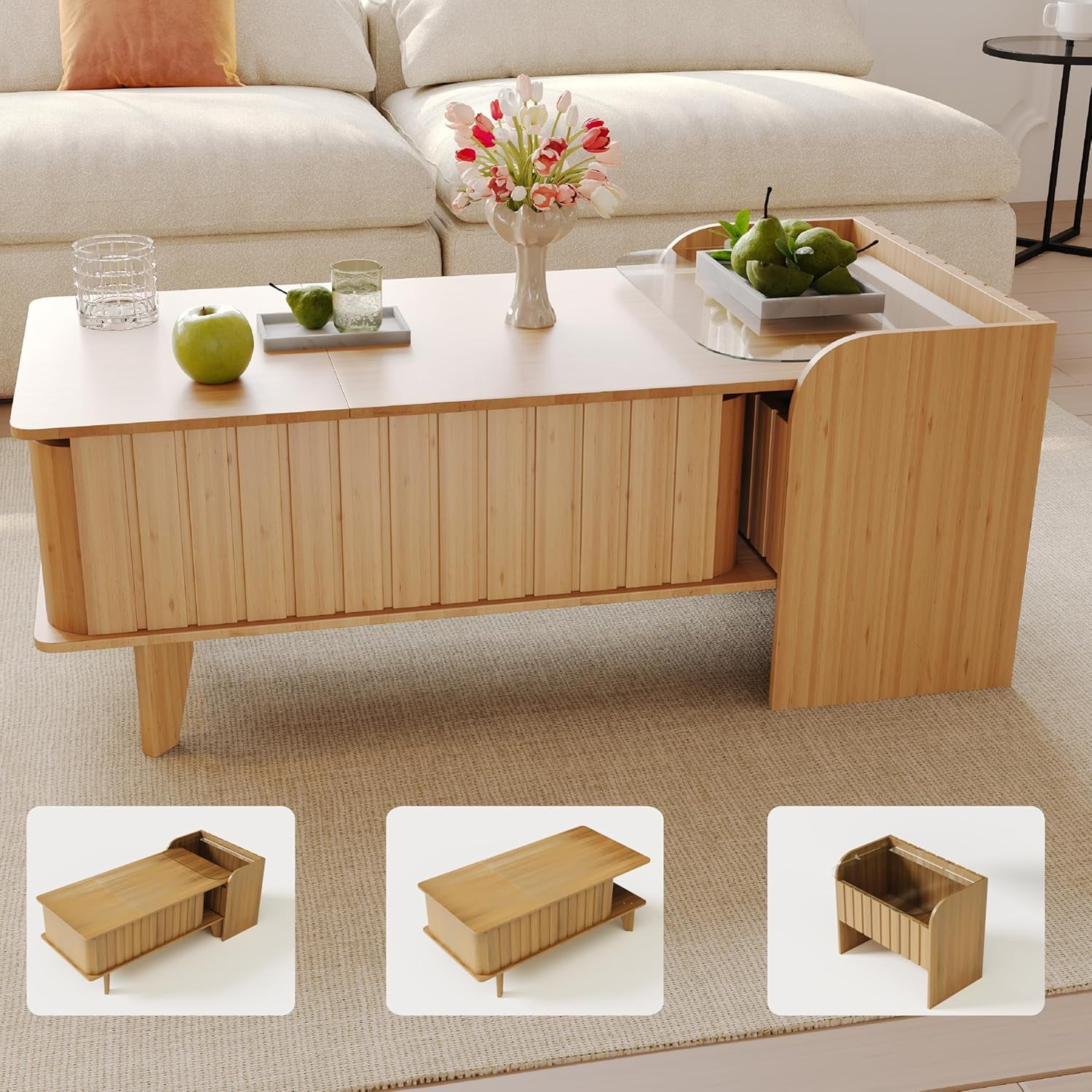 Coffee Table with Storage, Wood Coffee Table with Hidden Compartment ...